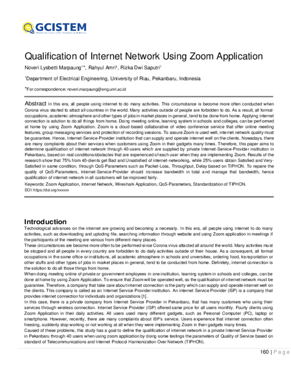 (PDF) Qualification of Internet Network Using Zoom Application