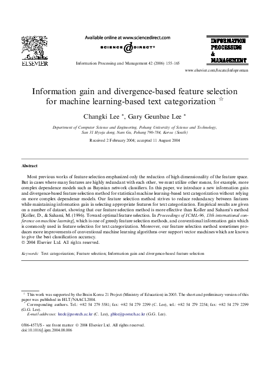 (PDF) Information gain and divergence-based feature selection for ...