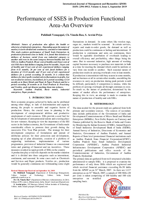 (PDF) Performance of SSES in Production Functional Area-An Overview