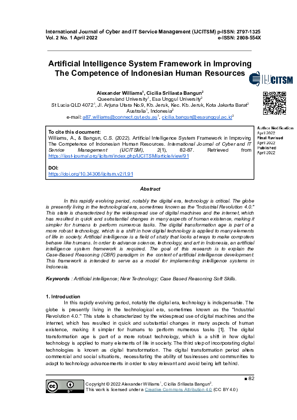 (PDF) Artificial Intelligence System Framework in Improving The Competence of Indonesian Human ...
