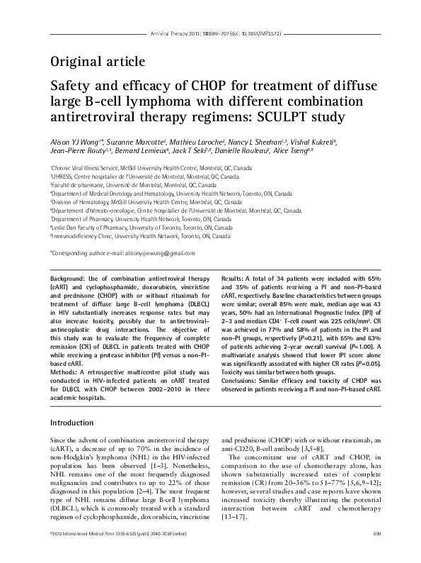 (PDF) Safety and efficacy of CHOP for treatment of diffuse large B-cell ...