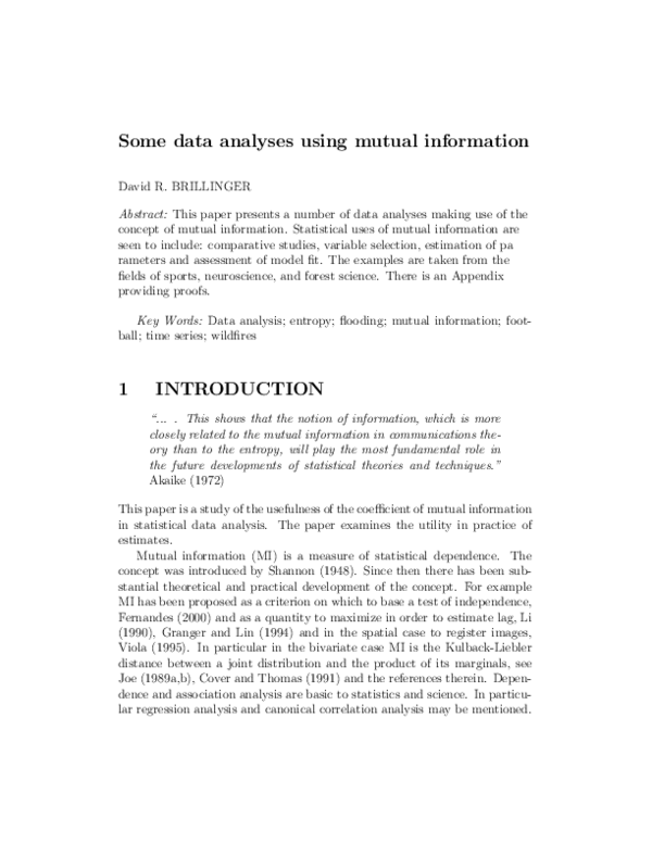 (PDF) Some data analyses using mutual information
