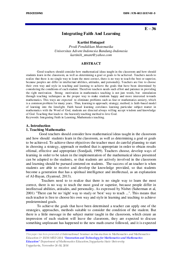 (PDF) Integrating Faith And Learning