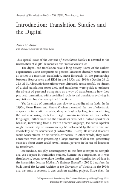 (PDF) Introduction: Translation Studies and the Digital