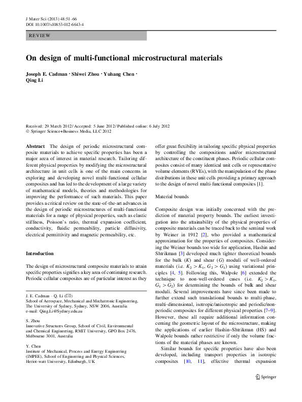 (PDF) On design of multi-functional microstructural materials