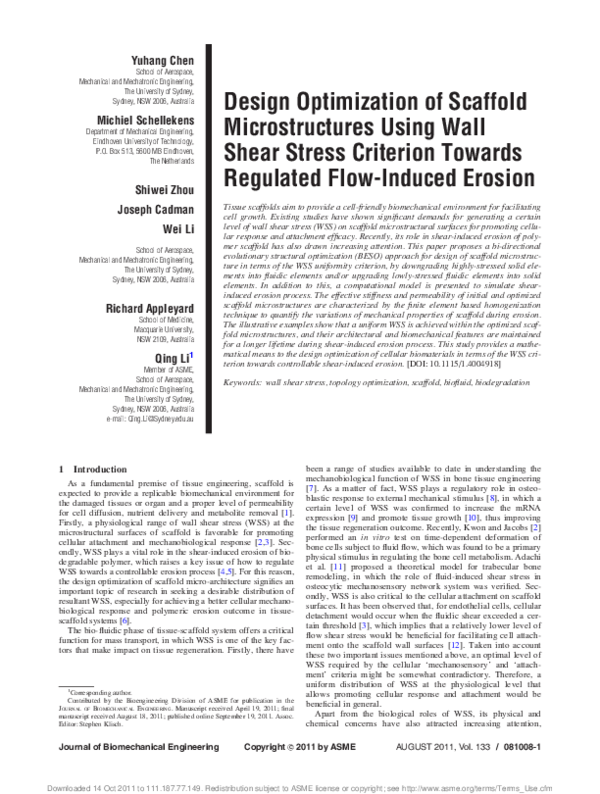 (PDF) Design Optimization of Scaffold Microstructures Using Wall Shear Stress Criterion Towards ...