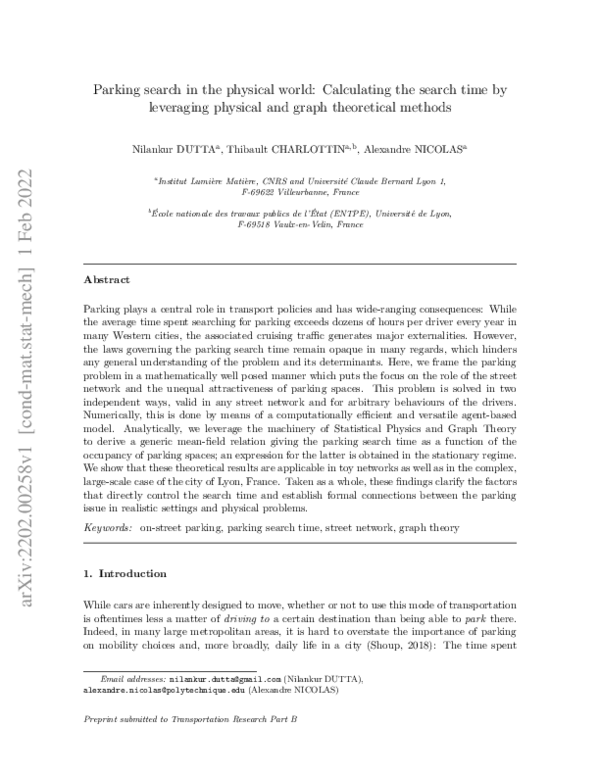 Pdf Parking Search In The Physical World Calculating The Search Time By Leveraging Physical