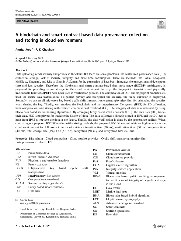 Pdf A Blockchain And Smart Contract Based Data Provenance Collection And Storing In Cloud