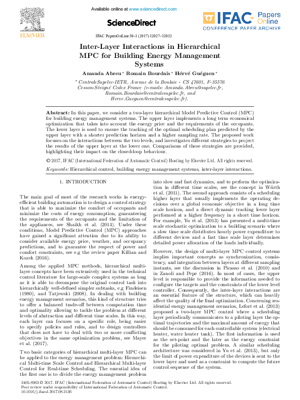 (PDF) Inter-Layer Interactions in Hierarchical MPC for Building Energy Management Systems