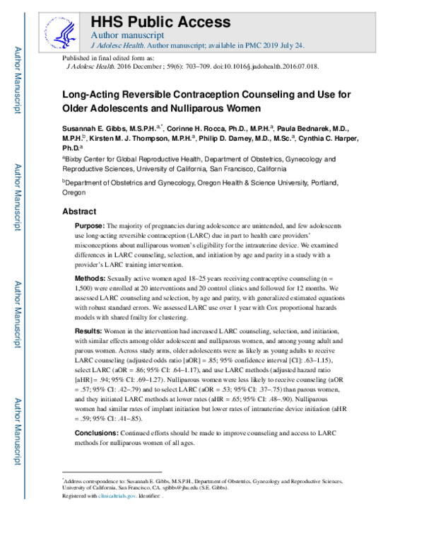 Pdf Long Acting Reversible Contraception Counseling And Use For Older Adolescents And
