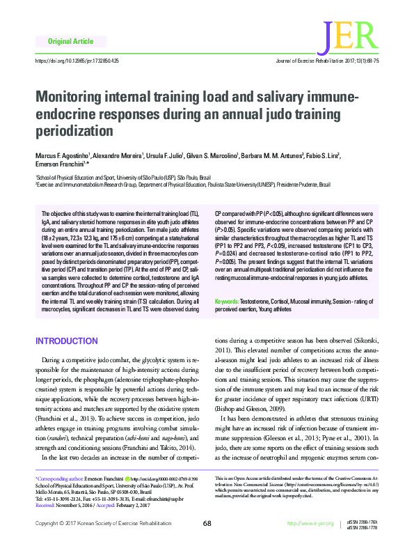 (PDF) Monitoring internal training load and salivary immune-endocrine ...