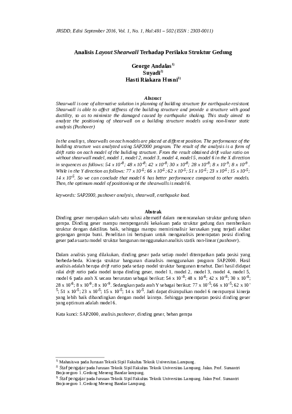 (PDF) Analisis Layout Shearwall terhadap Perilaku Struktur Gedung