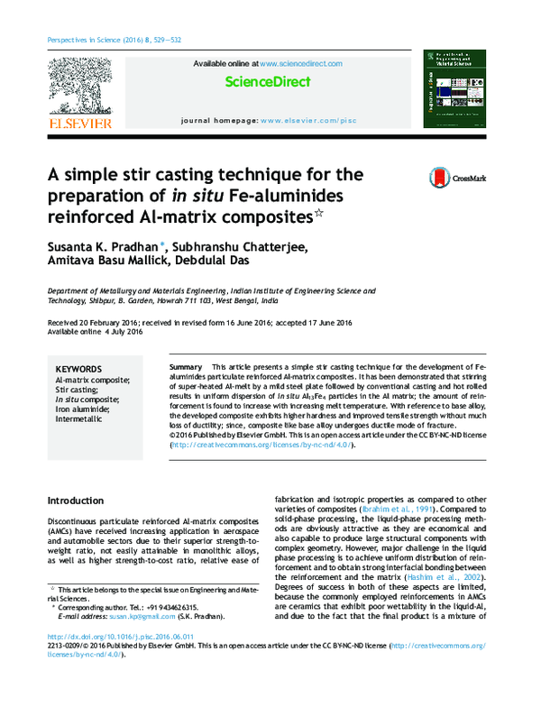 (PDF) A simple stir casting technique for the preparation of in situ Fe ...