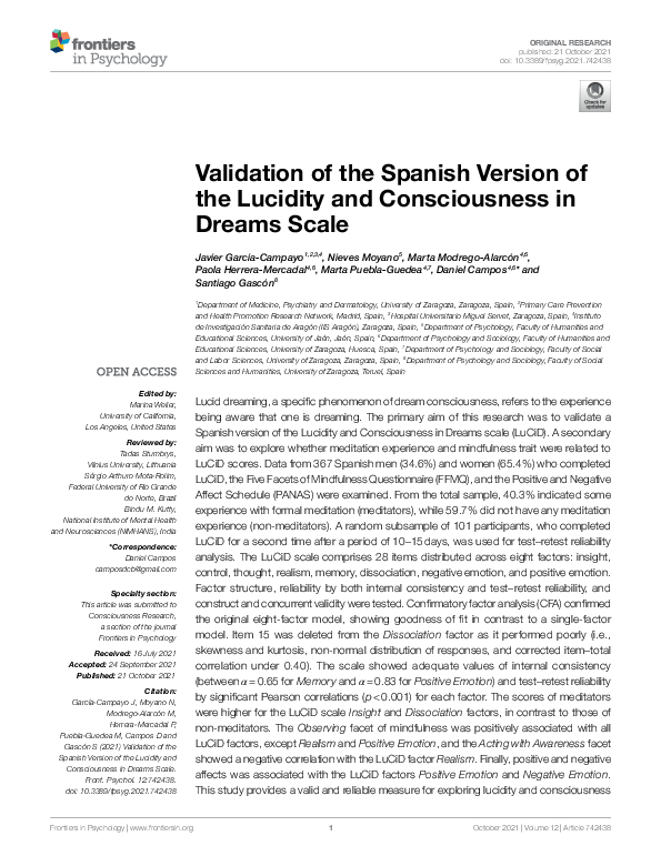 (PDF) Validation of the Spanish Version of the Lucidity and ...