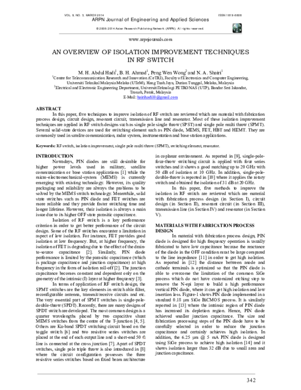 (PDF) An Overview of Isolation Improvement Techniques in RF Switch