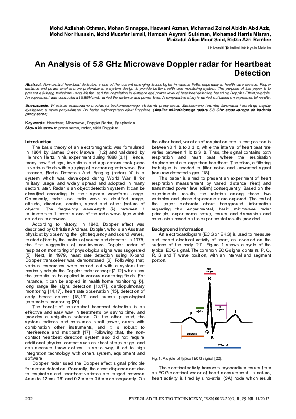 (PDF) 5.8 GHz microwave Doppler radar for heartbeat detection