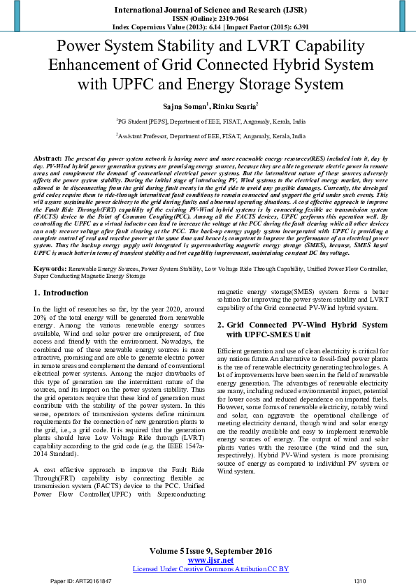 (PDF) Power System Stability and LVRT Capability Enhancement of Grid Connected Hybrid System ...