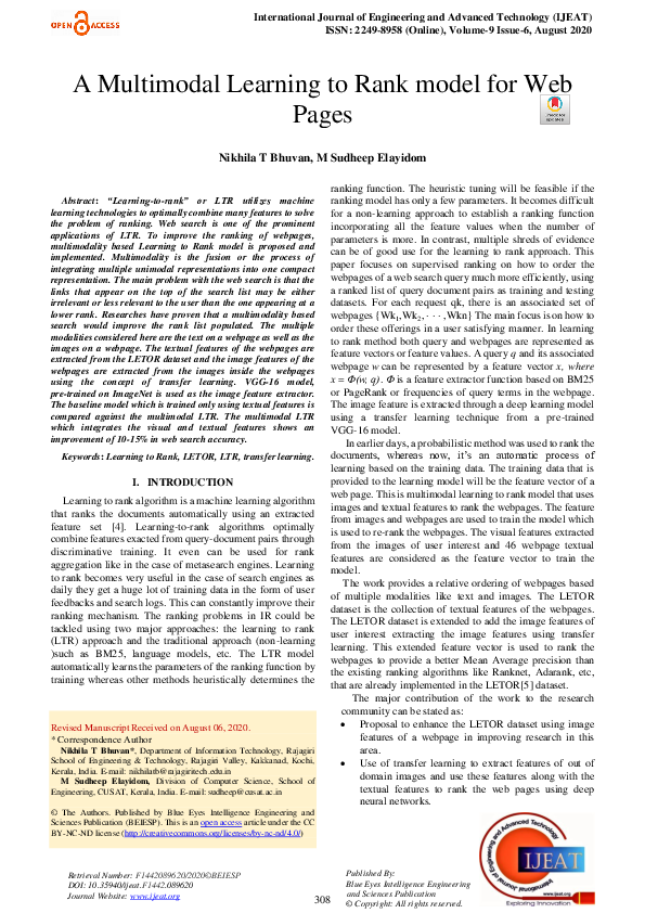 (PDF) A Multimodal Learning to Rank model for Web Pages