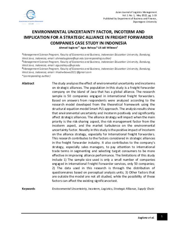 (PDF) Environmental Uncertainty Factor, Incoterm and Implication For A Strategic Alliance In ...