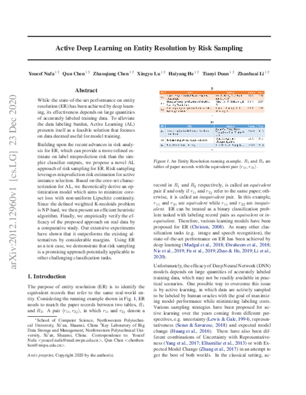 (PDF) Active deep learning on entity resolution by risk sampling