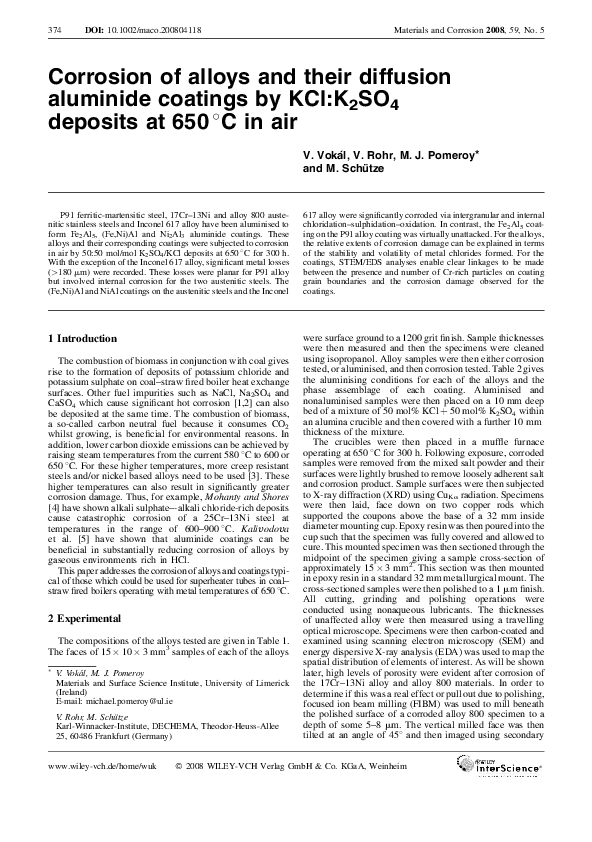(PDF) Corrosion of alloys and their diffusion aluminide coatings by KCl ...