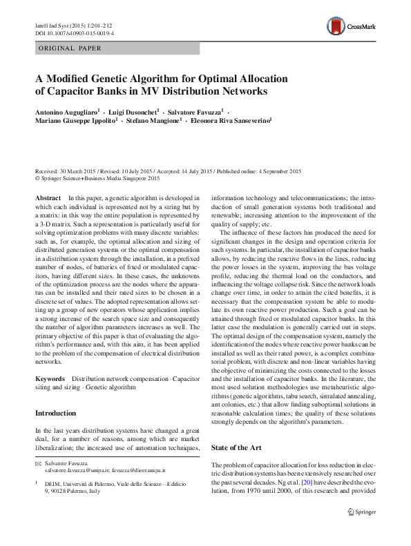 Pdf A Modified Genetic Algorithm For Optimal Allocation Of Capacitor Banks In Mv Distribution