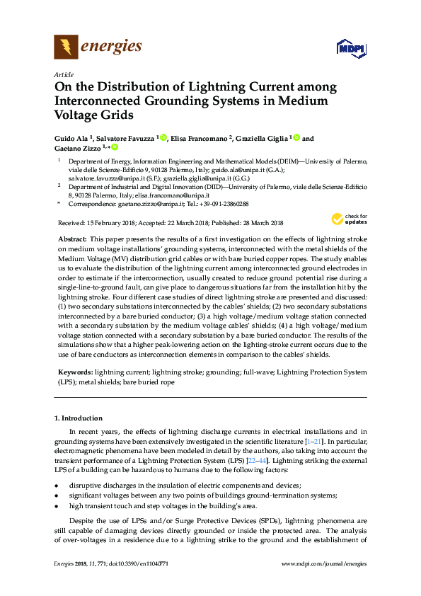 (PDF) On the Distribution of Lightning Current among Interconnected ...