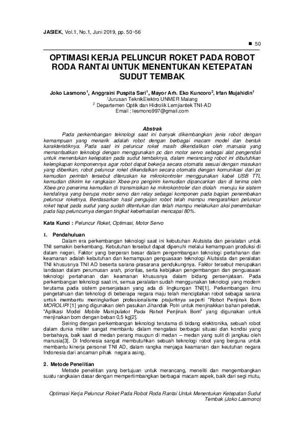 (PDF) Optimasi Kerja Peluncur Roket Pada Robot Roda Rantai Untuk Menentukan Ketepatan Sudut Tembak