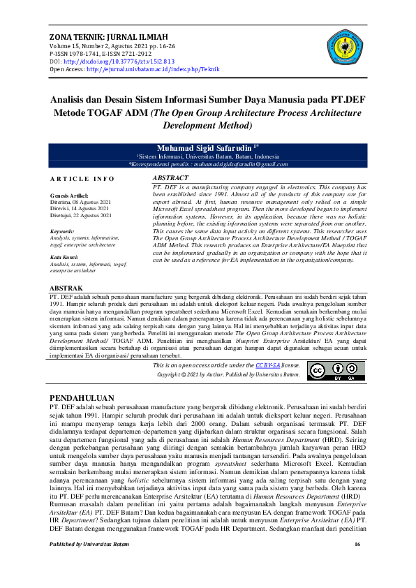 (PDF) Analisis dan Desain Sistem Informasi Sumber Daya Manusia pada PT.DEF Metode TOGAF ADM (The ...