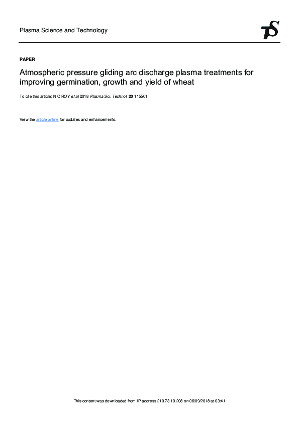 (PDF) Atmospheric pressure gliding arc discharge plasma treatments for improving germination ...