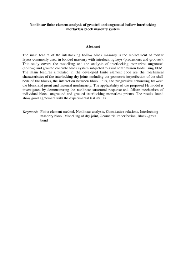 (PDF) Nonlinear finite element analysis of grouted and ungrouted hollow interlocking mortarless ...