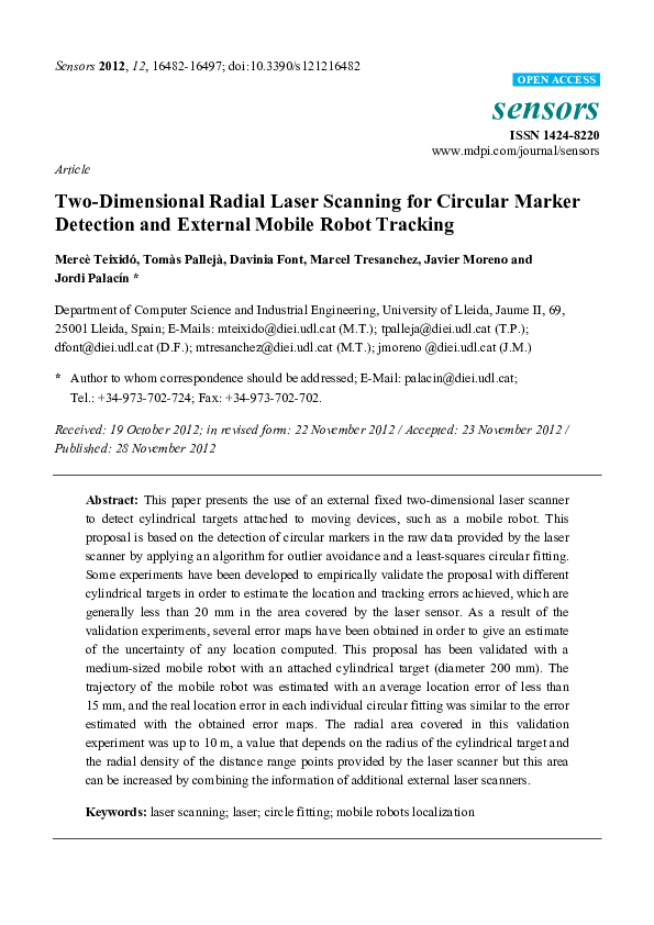 (PDF) Two-Dimensional Radial Laser Scanning for Circular Marker Detection and External Mobile ...