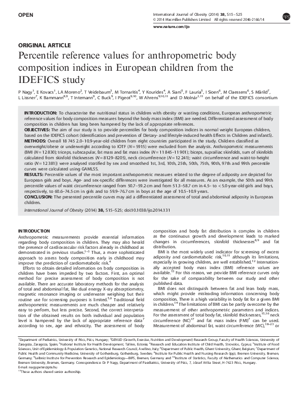 (PDF) Percentile reference values for anthropometric body composition ...