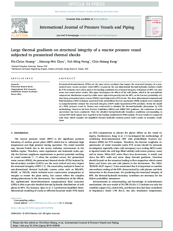 (PDF) Large thermal gradients on structural integrity of a reactor ...