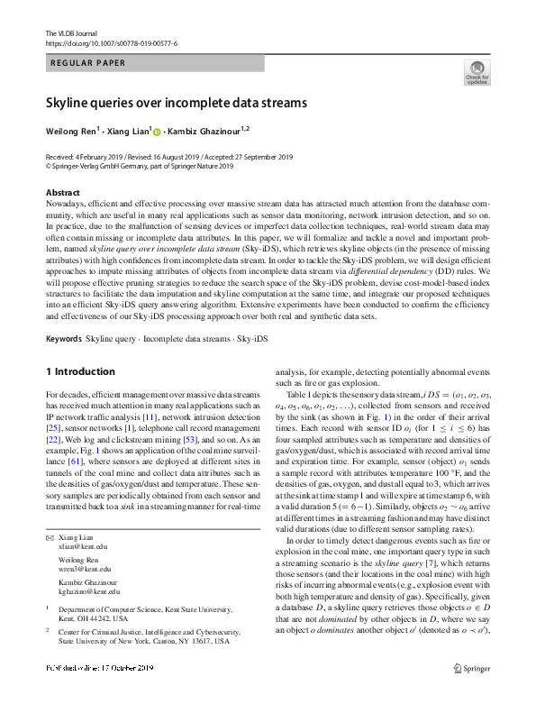 Pdf Skyline Queries Over Incomplete Data Streams Xiang Lian
