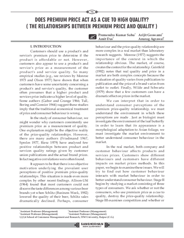 (PDF) Does Premium Price Act as a Cue To High Quality? ( The ...