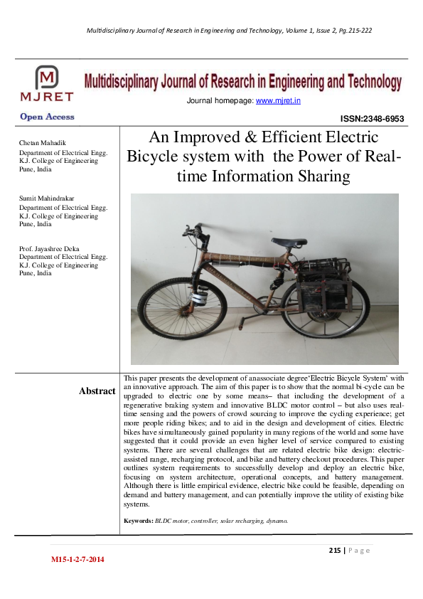 (PDF) An Improved & Efficient Electric Bicycle system with the Power of ...