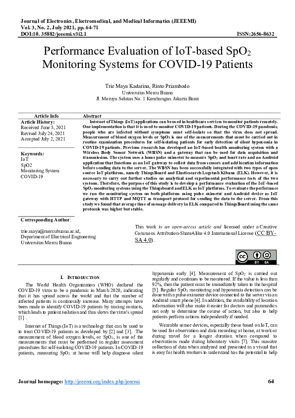 Performance Evaluation of IoT-based SpO2 Monitoring Systems for COVID ...
