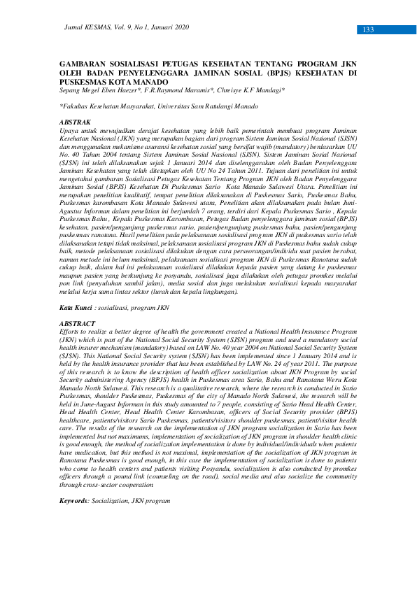 (PDF) Gambaran Sosialisasi Petugas Kesehatan Tentang Program JKN Oleh Badan Penyelenggara ...