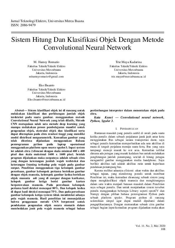 (PDF) Sistem Hitung dan Klasifikasi Objek dengan Metode Convolutional Neural Network