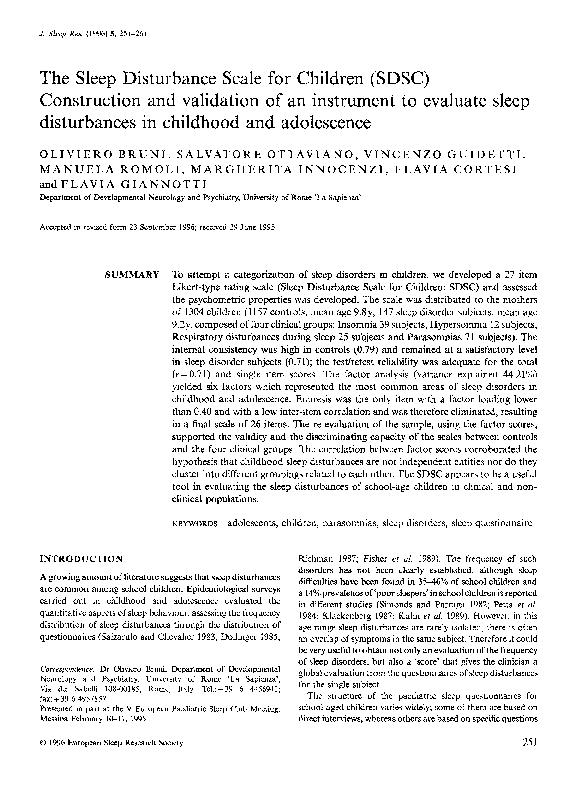 (PDF) The Sleep Disturbance Scale for Children (SDSC) Construct ion and ...