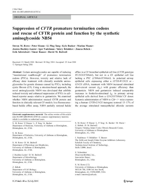 (PDF) Suppression of CFTR premature termination codons and rescue of ...