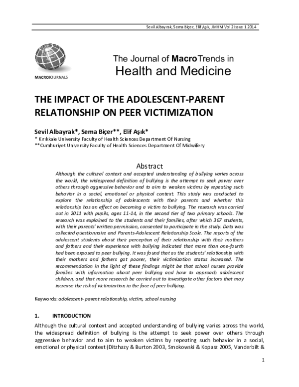 (PDF) The Impact of the Adolescent-Parent Relationship on Peer Victimization