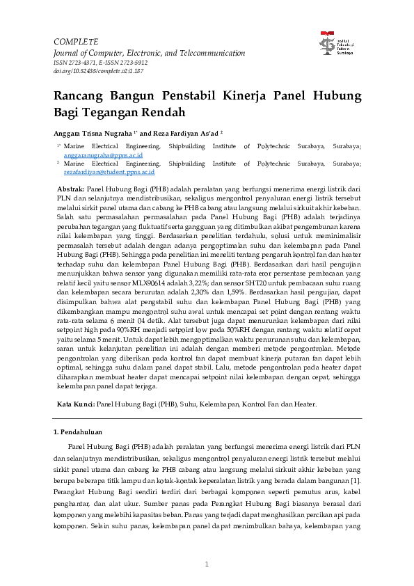 (PDF) Rancang Bangun Penstabil Kinerja Panel Hubung Bagi Tegangan Rendah