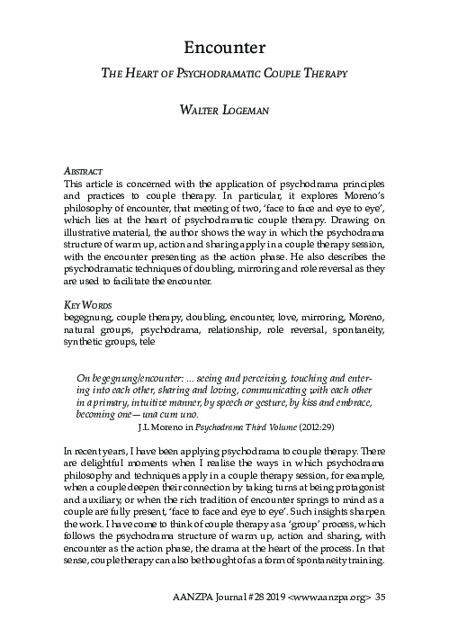 (PDF) Encounter - The Heart of Psychodramatic Couple Therapy
