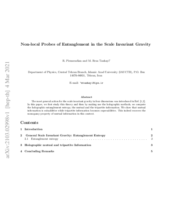 (PDF) Non-local probes of entanglement in the scale-invariant gravity