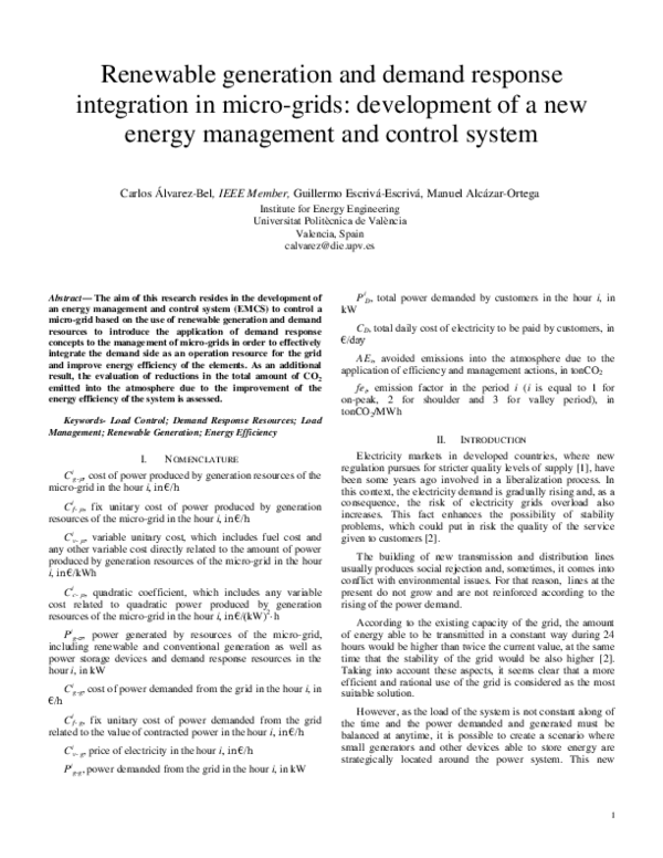 (PDF) Renewable generation and demand response integration in micro-grids: development of a new ...