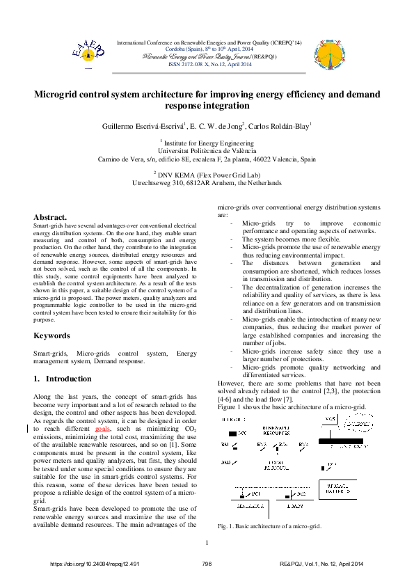 (PDF) Microgrid control system architecture for improving energy efficiency and demand response ...