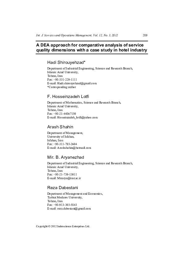 (PDF) A DEA approach for comparative analysis of service quality ...