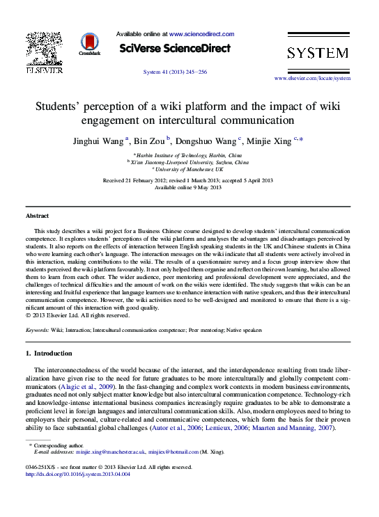 (PDF) Students' perception of a wiki platform and the impact of wiki ...